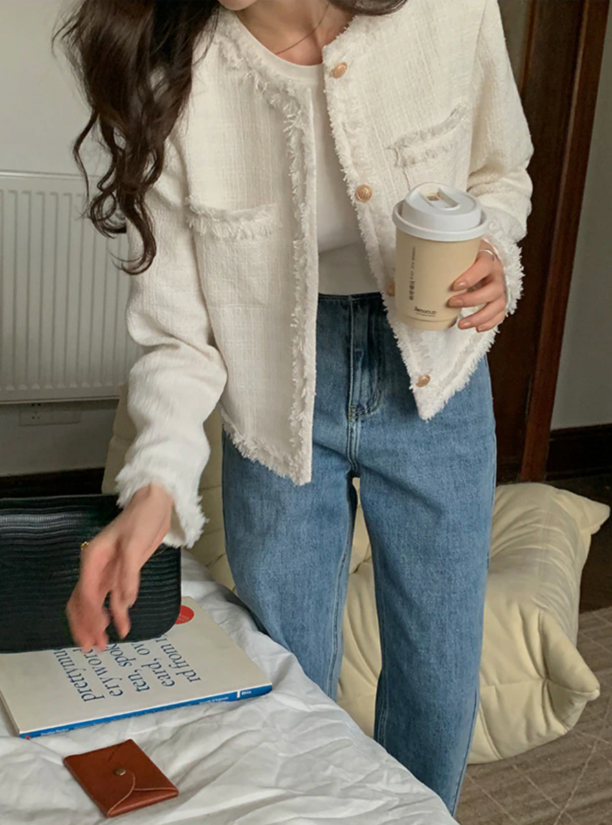 [Korean Style] 2 Color High Quality Crop Tweed Jacket – Ordicle